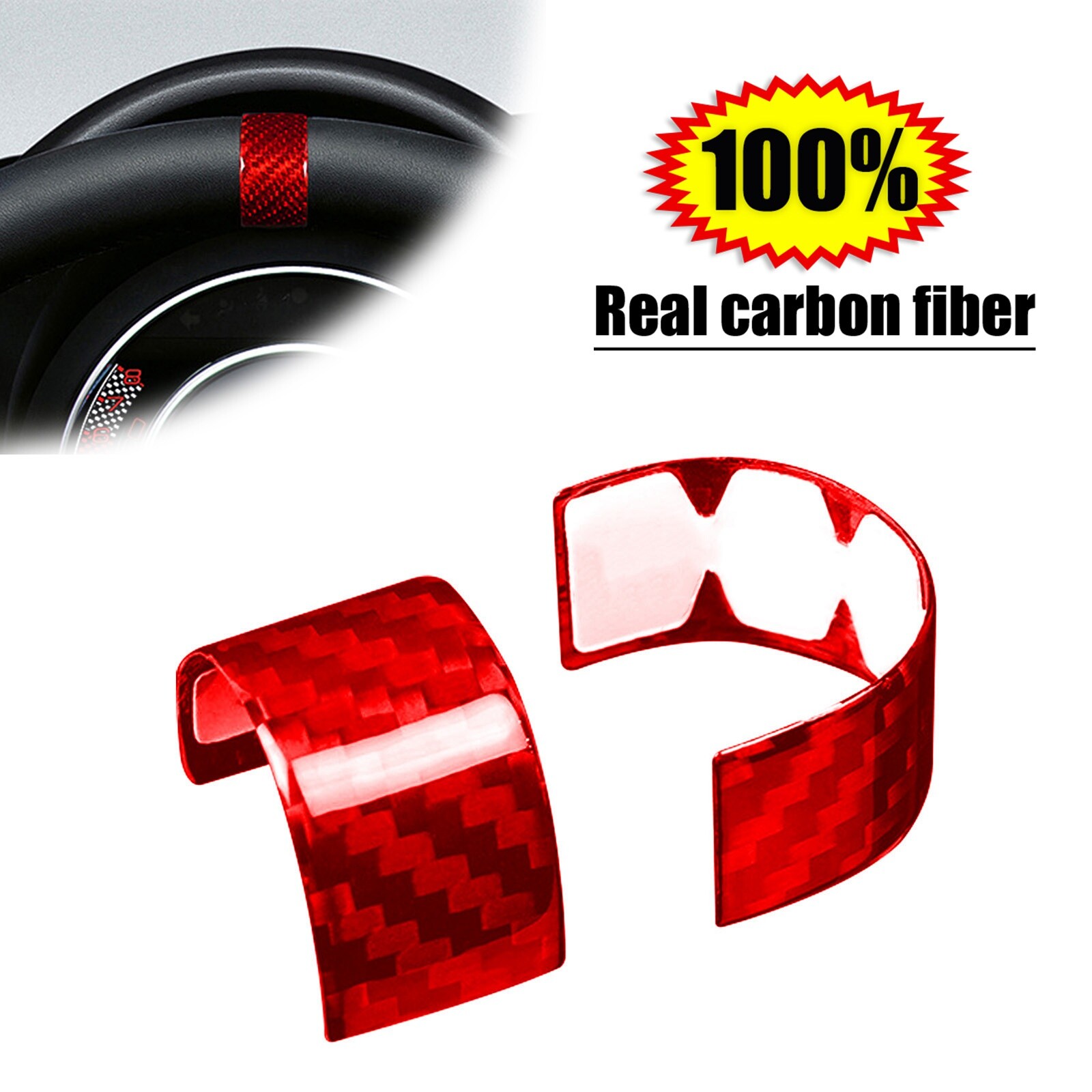 2pcs Hard Carbon Fiber Red Steering Wheel Ring Decoration For Fiat 500 ...