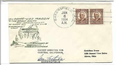 1934 USS Macon Zeppelin Cover - San Joaquin Valley - Cachet Director ...