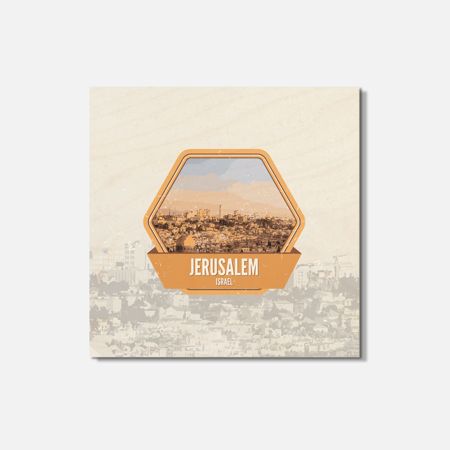 JerUSAlem Israel Grunge Vintage Travel Label 4'' X 4'' Square Wooden ...