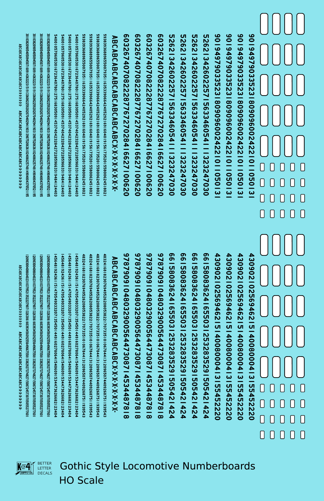 K4 HO Scale Decals Gothic Locomotive Number Board Numbers Black ...