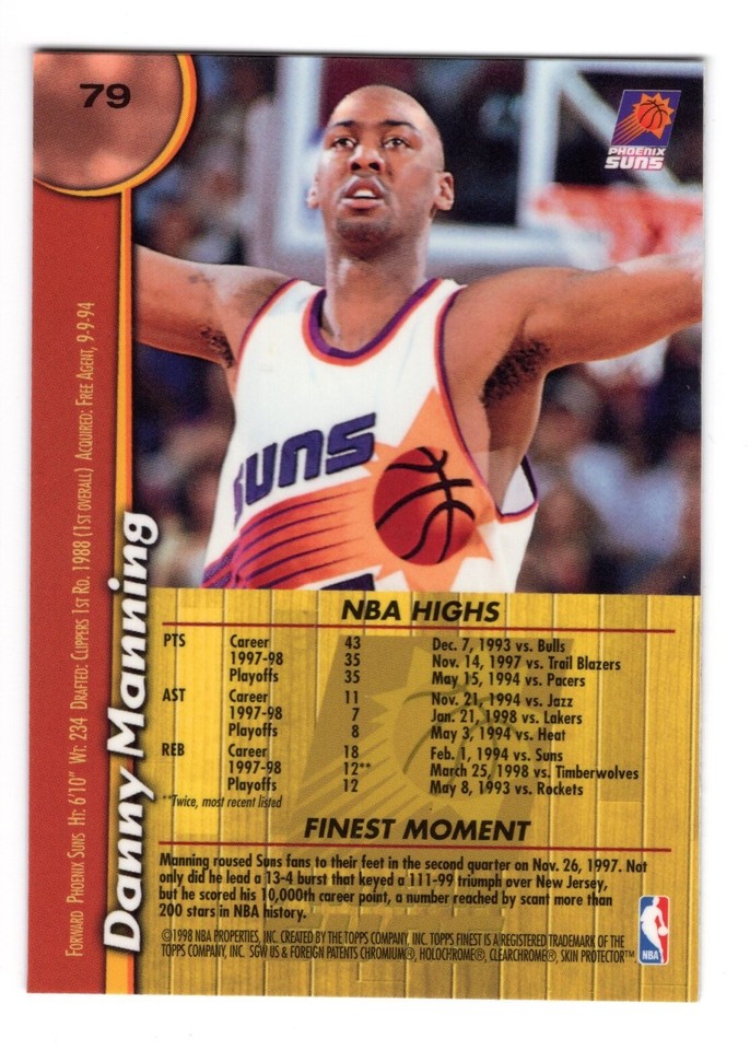 1998-99 TOPPS FINEST DANNY MANNING CARD #79 **NM-MT** PHOENIX SUNS | eBay