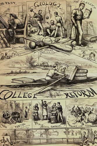 Thomas Nast 1869 COLLEGE REFORM Law Music Math Science Philosophy Print ...
