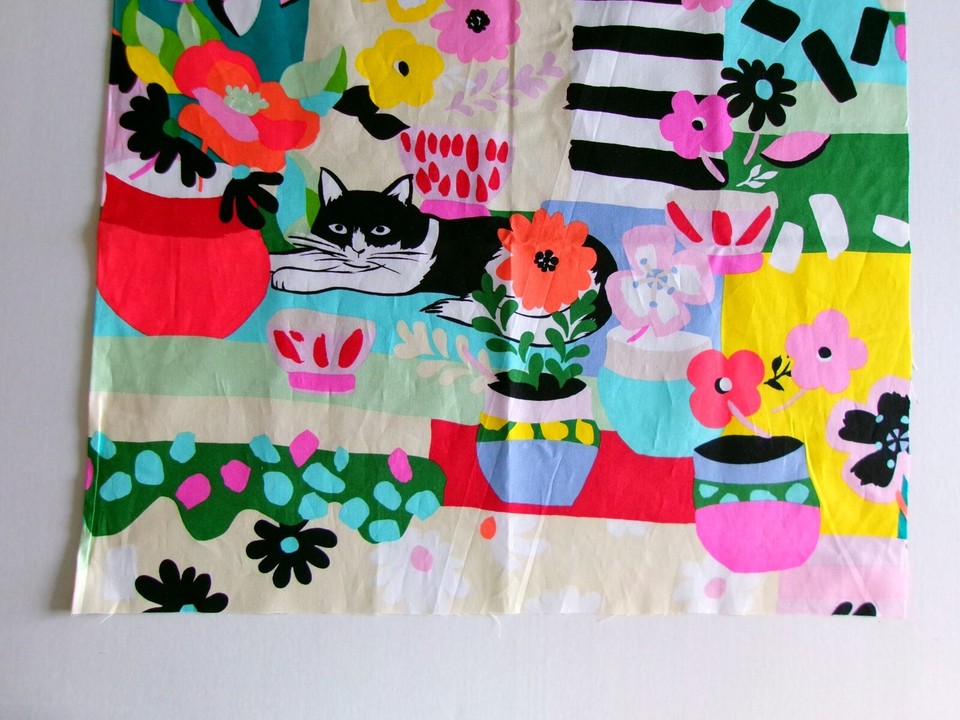 Cotton Fabric Bright Cats, Flower Pots Panel Size 2 - 1 Piece 18" L x ...