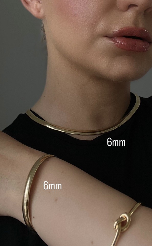 14k Yellow Real Solid Gold Omega Choker Necklace - Omega Chain 1-6mm 16 ...