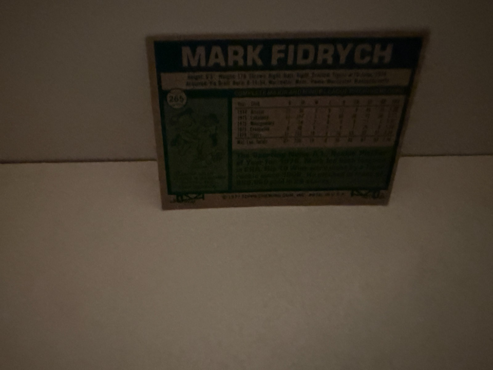 MARK FIDRYCH 1977 BASEBALL CARD #265 Rookie Rc DETROIT TIGERS Low Grade ...