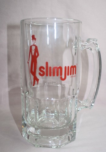 VINTAGE ADVERTISING SLIM JIM GLASS BEER MUG HEAVY 32 OZ. RED MAN FIGURE ...