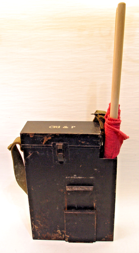 CHICAGO ROCK ISLAND & PACIFIC RAILROAD FLAG, TORPEDO, & FUSE BOX. 2 ...