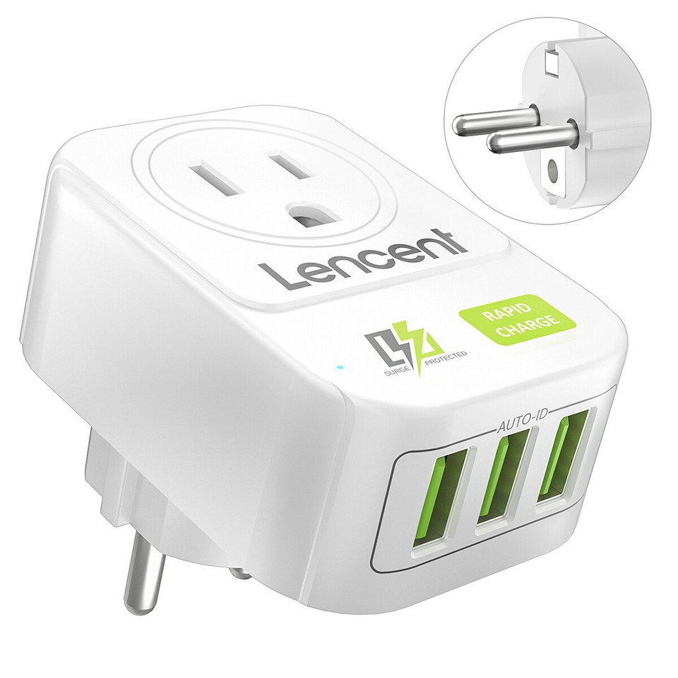 LENCENT US to EU Euro Europe Travel Plug Adapter Converter w/ Outlet ...
