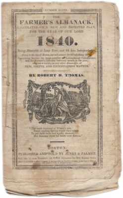 Original 1840 THE FARMER'S ALMANACK/ALMANAC No. XLVIII by Robert B ...