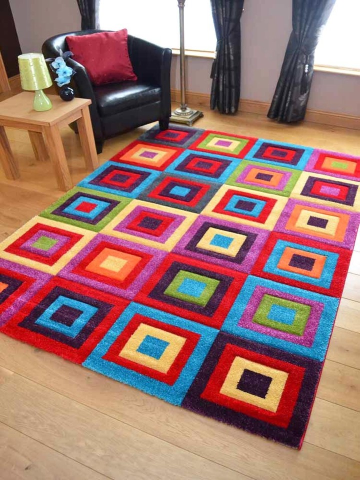 Funky Bright Rainbow Rugs Modern Multi Coloured Thick Runner Large Rug ...