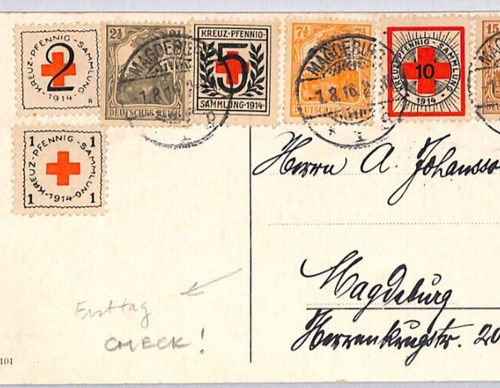 GERMANY WW1 Postcard RED CROSS Charity Labels SET? First Day? {samwells ...