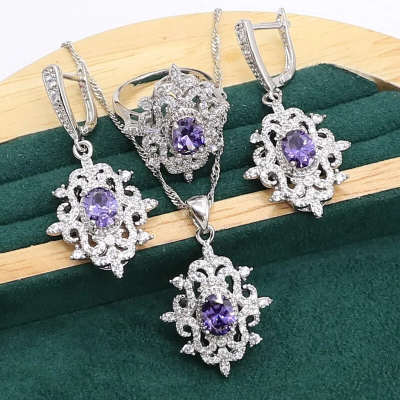 Awesome 4 pc 925 Silver Created Tanzanite Jewelry Set - 8, 9 ring size ...