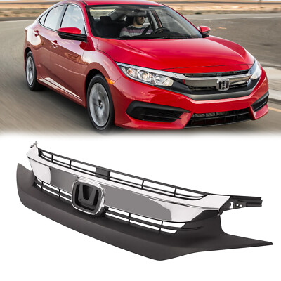 Chrome Front Bumper Upper Grille Grill For 2016 2017 2018 Honda Civic ...