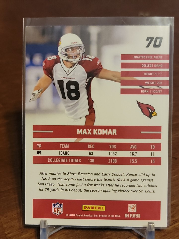 2010 Panini Donruss Football Max Komar Rated Rookie Arizona Cardinals ...