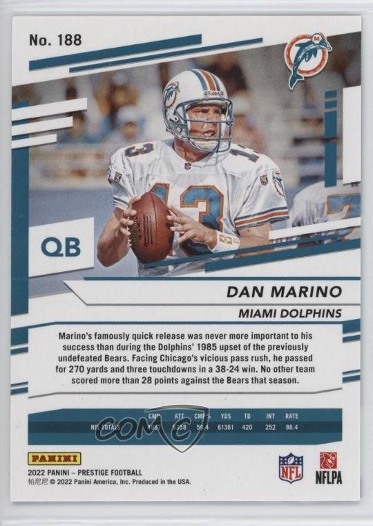 2022 Panini Prestige Xtra Points Purple /199 Dan Marino #188 HOF 1m22 ...