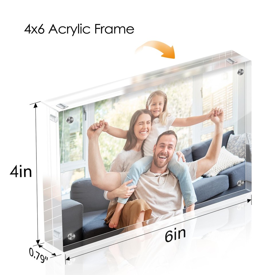 4x6 Acrylic Picture Frame Set of 6, 20mm Thick, Double-Sided ...