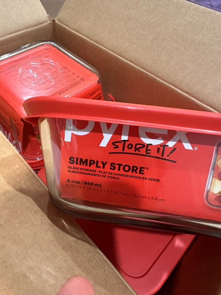 4 PCS Pyrex Storage Plus 4 Cup Square Red with Lid | eBay