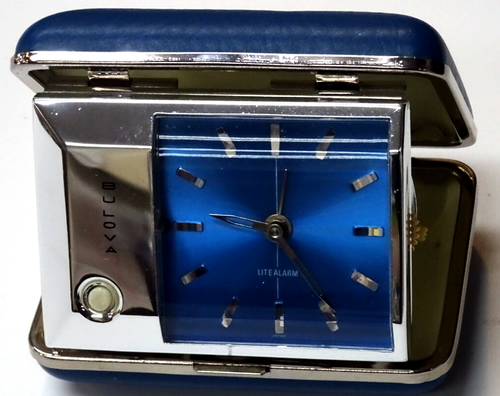 Vintage Blue Bulova Folding Travel Mechanical Lite Alarm Clock in Case ...