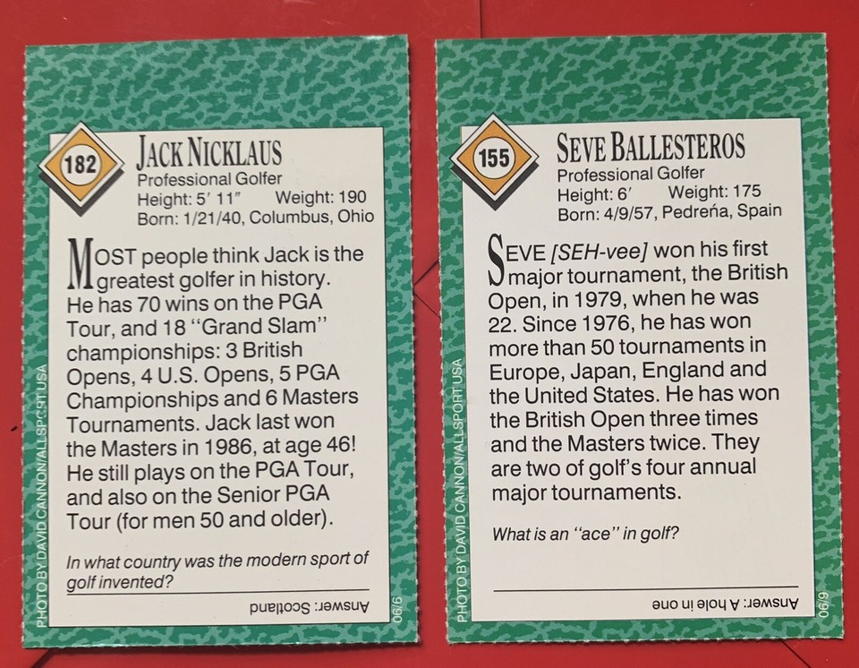 Sports Illustrated For Kids 1990 Jack Nicklaus#182 & Steve Ballesteros ...
