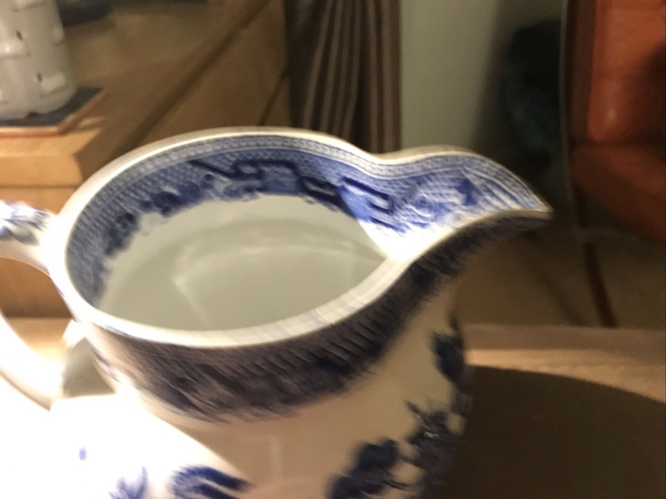 Vintage Semi China Ridgeway Blue and White Willow Pattern Milk Jug ...
