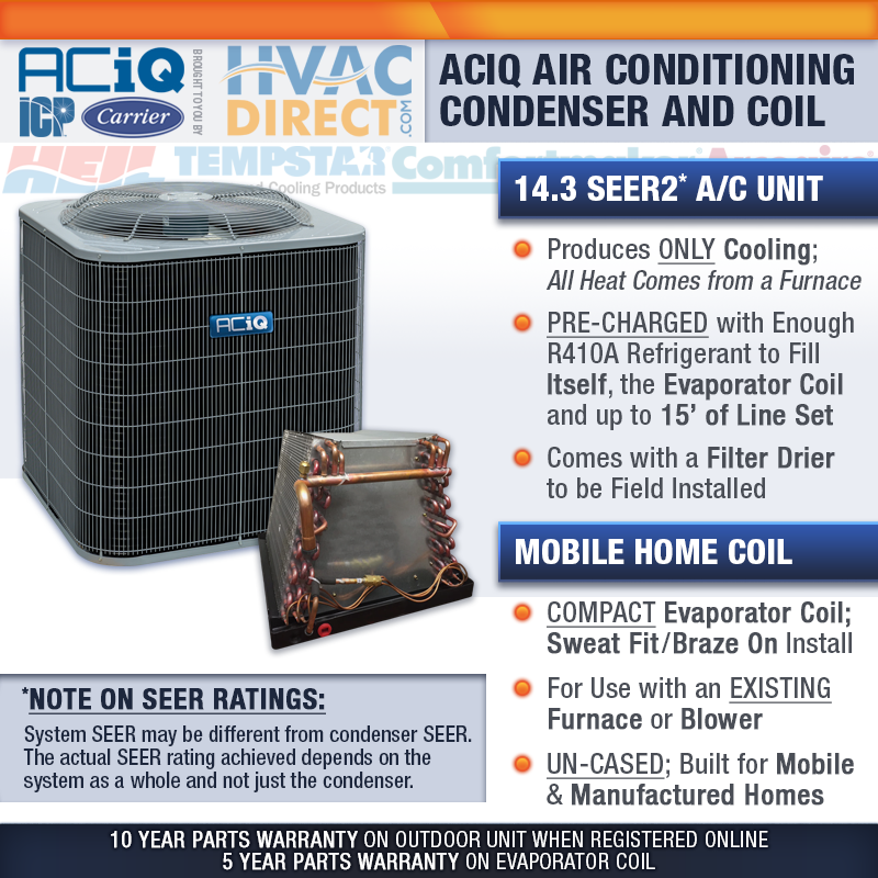 4 Ton 13.8 SEER2 ACiQ-Heil by Carrier Mobile Home AC + Coil w/Install ...