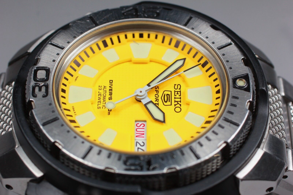 [EXC+5] SEIKO 5 sports 7S36-02S0 Franken Monster Yellow Dial AT SKZ251 ...