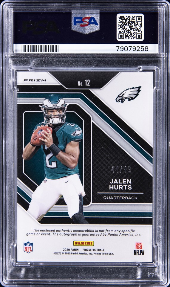 2020 PANINI PRIZM RC PATCH AUTOS PURPLE POWER JALEN HURTS RC 44/49 PSA ...