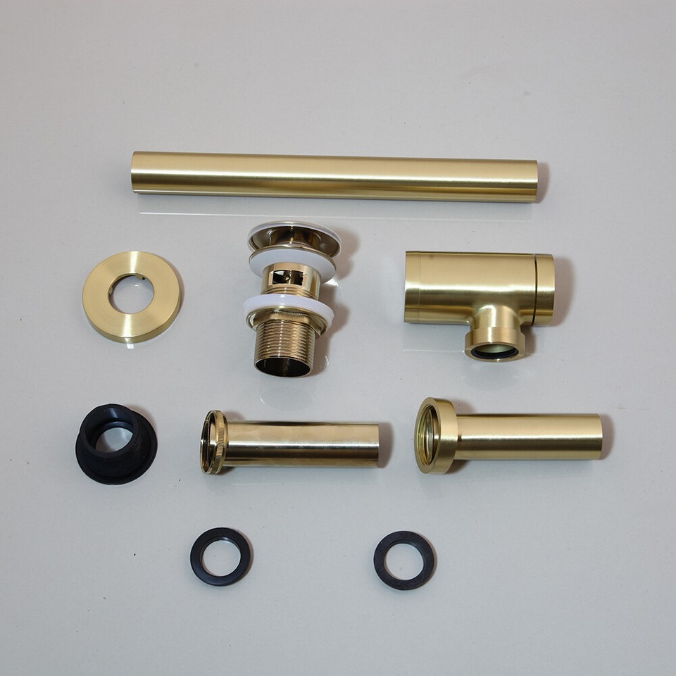 Brushed Gold Waste P-Traps Pop Up WOverflow Bathroom Basin Sink Tap ...