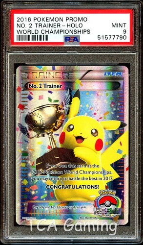 PSA 9 MINT No. 2 TRAINER 2016 Worlds TROPHY Pikachu FULL ART Pokemon ...