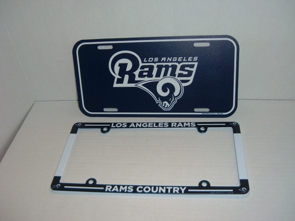 LOS ANGELES RAMS BLUE WHITE LICENSE PLATE / PLASTIC FRAME DEAL 6" X 12 ...