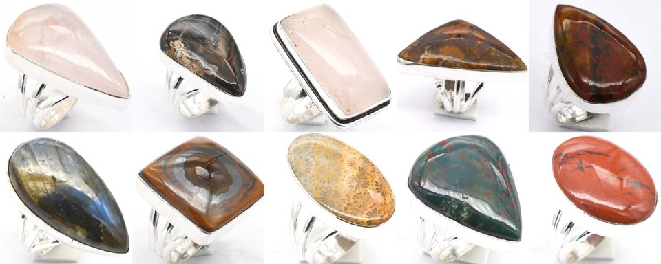 Natural Assorted Gemstone Rings, Silver Plated Designer Rings ...