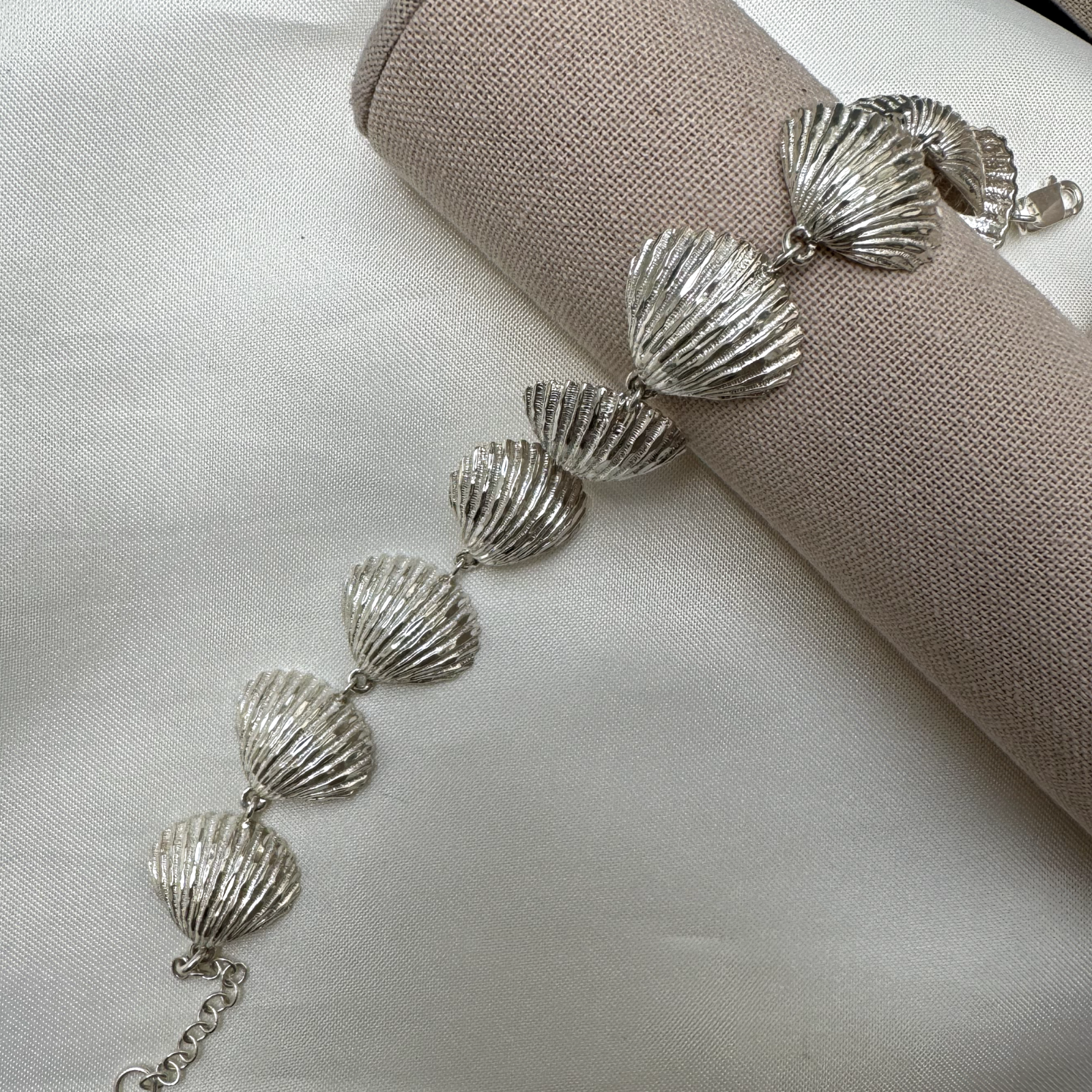 925 Sterling Silver Scallop Shell Link Bracelet, Adjustable Shell ...