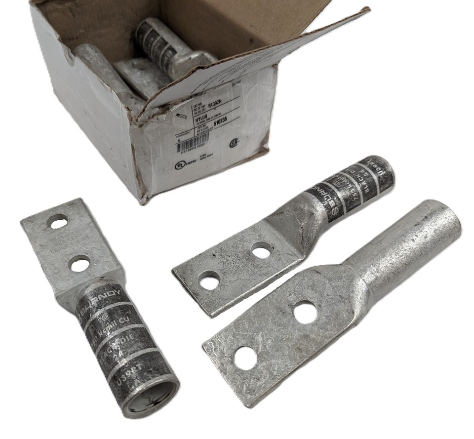 6 BURNDY YA392N 2-Hole Lug Copper Compression Connector Straight 750 ...