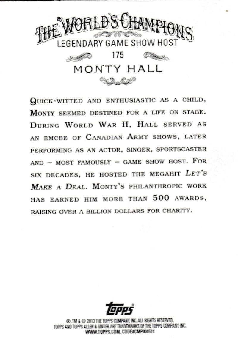 2013 Topps Allen and Ginter 175 Monty Hall Baseball Card Let's Make A ...