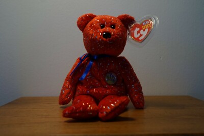 Ty Beanie Baby, Decade the Bear, 10 Year Anniversary, Red, Mint ...