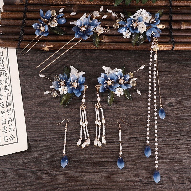 1Set Chinese Retro Hair Accessories Blue Hanfu Step Shake Tassels ...