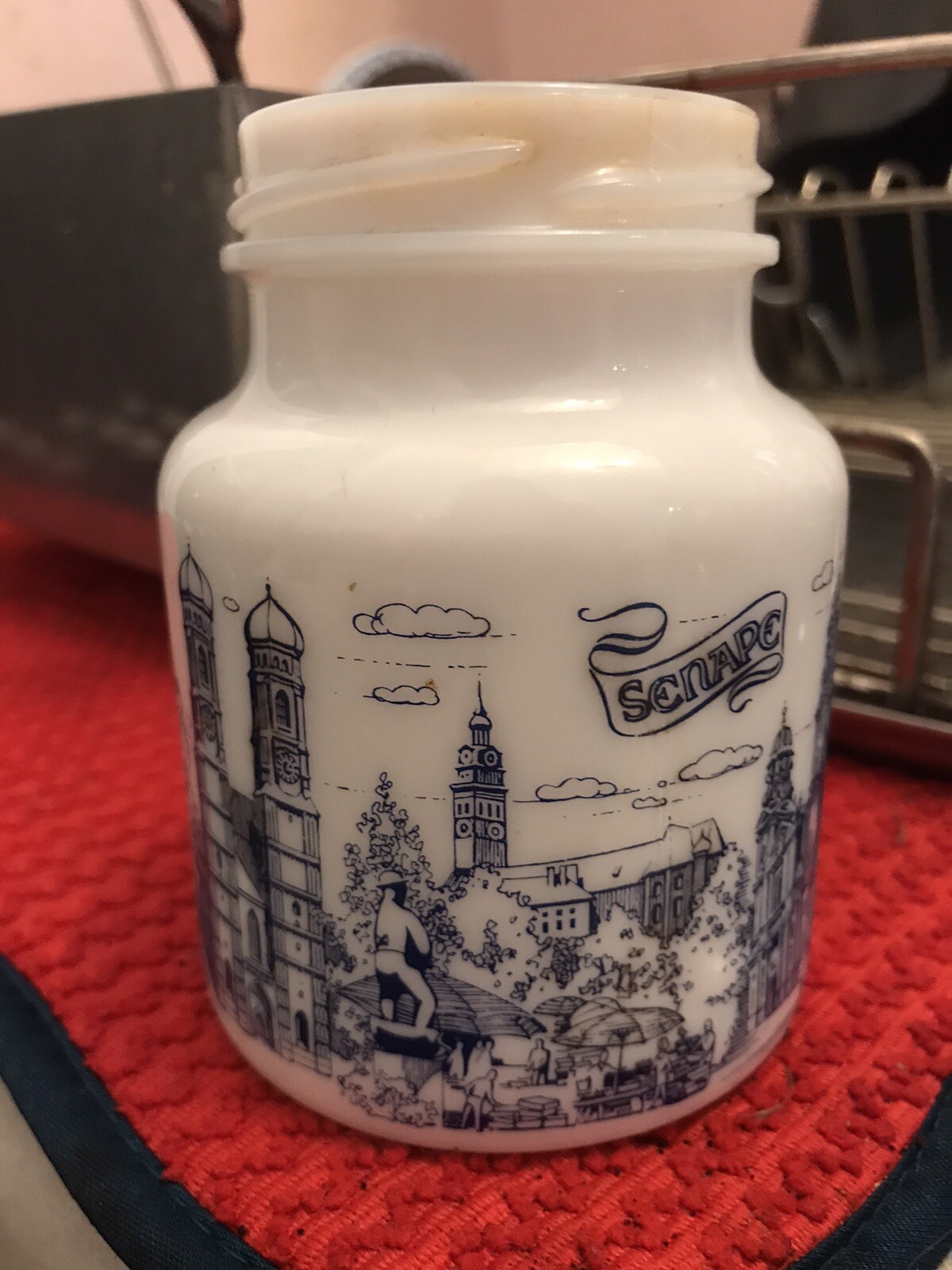 VTG Blue White Mustard Jar Milk Glass München Senape Hengstenberg Senf ...