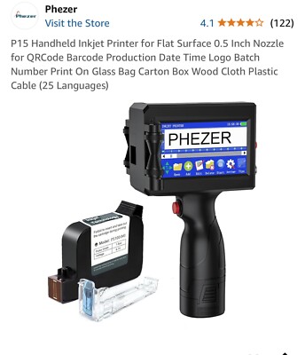 Phezer P15 Handheld Inkjet Printer for Any Surface Date QR Code Barcode ...