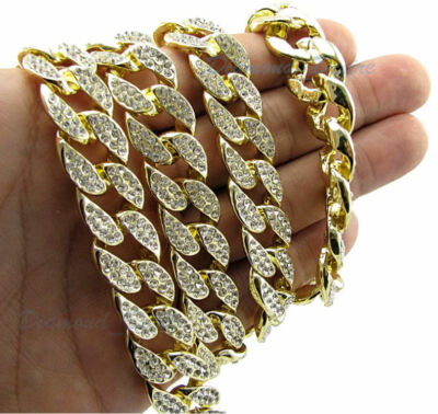 ALL SIZES ICED CHAIN 14k Gold Out Cuban Choker Necklace lab diamond hip ...