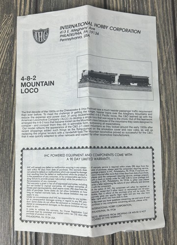 VTG International Hobby Corporation 4-8-2 Mountain Loco Train Part ...