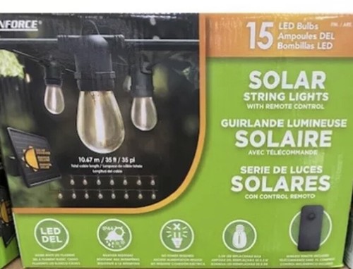 Sunforce Solar String Lights 15 LED bulbs Solar panel With Remote ...