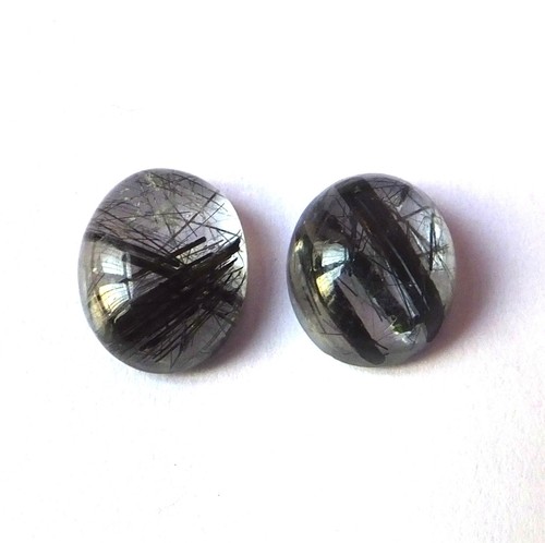 9X11 mm Oval Shape Natural Black Rutilated Quartz Cabochon Gemstone 2 ...