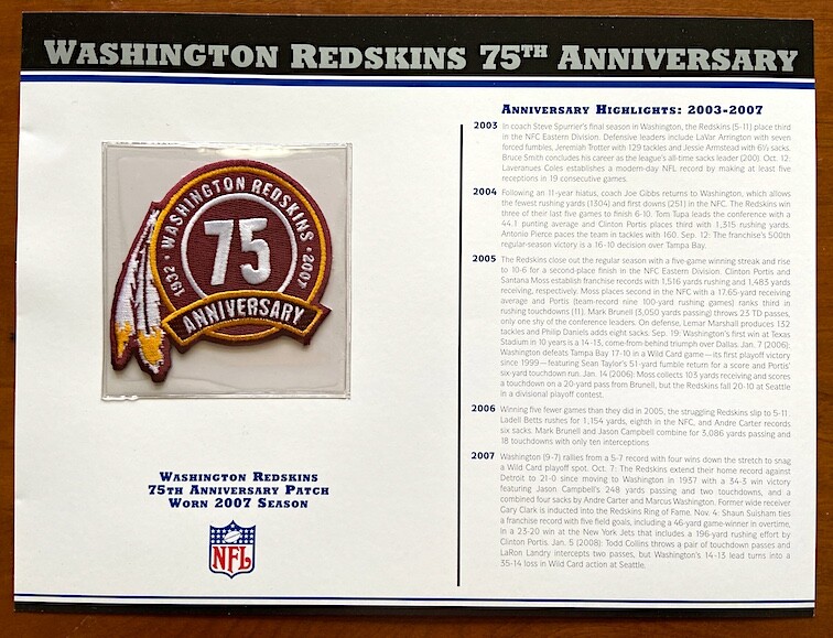 WASHINGTON REDSKINS 75th ANNIVERSARY NFL PATCH STAT CARD Willabee Ward ...