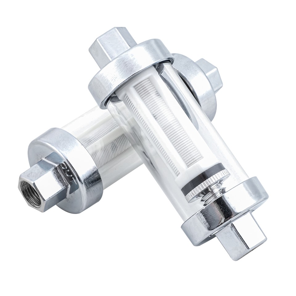 With 3/8" 1/4" 5/16" Barb Universal Chrome Glass Inline Fuel Filter Kit ...