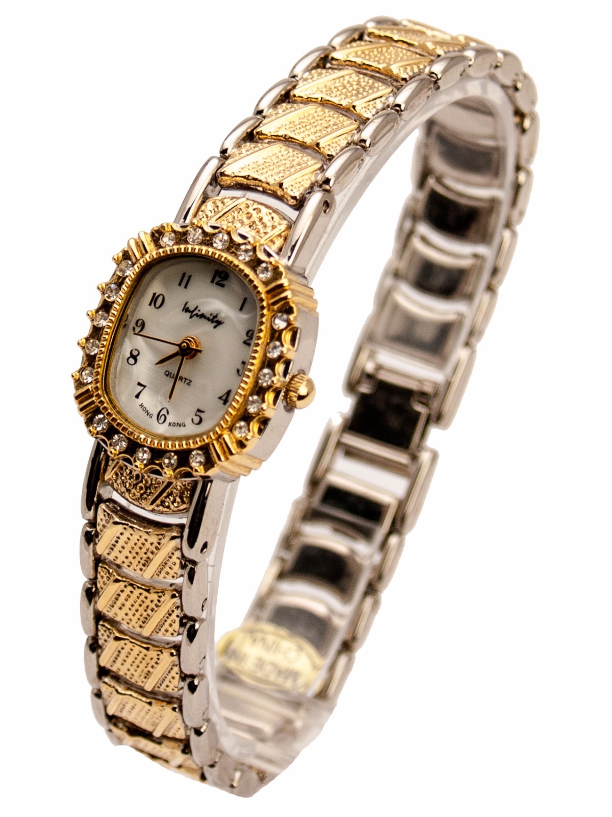 INFINITY:WOMEN'S GOLD/SILVER FINISH METAL BRACELET STONES CASE ANALOG ...