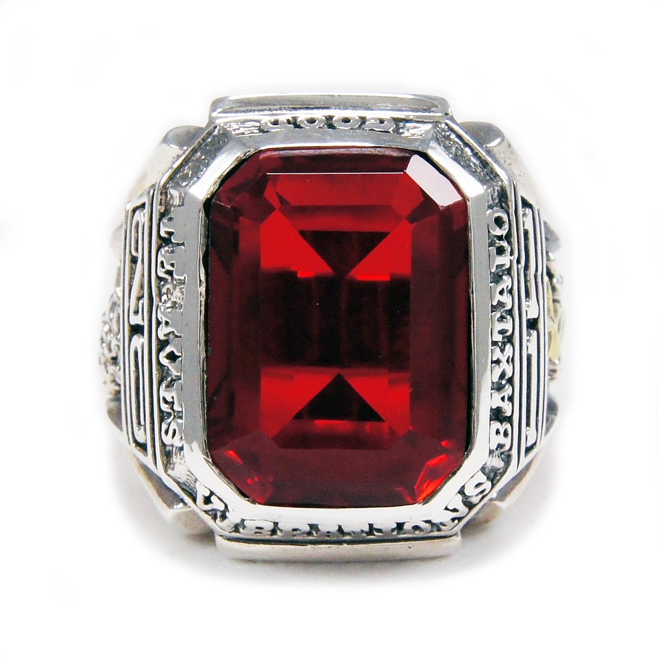 RED BRASS STAR 925 STERLING SILVER BIKER GOTHIC ROCKABILLY JEWELRY RING ...