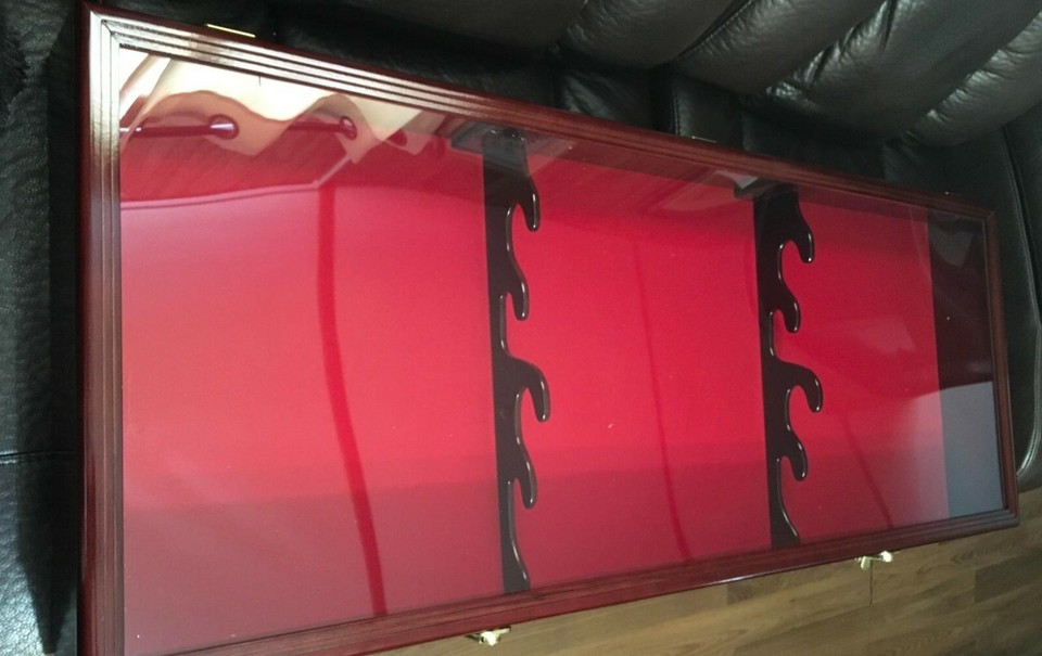 Sword Display Case 4 Slot Cherry Black NCO USMC Saber Blade Katana Wood ...