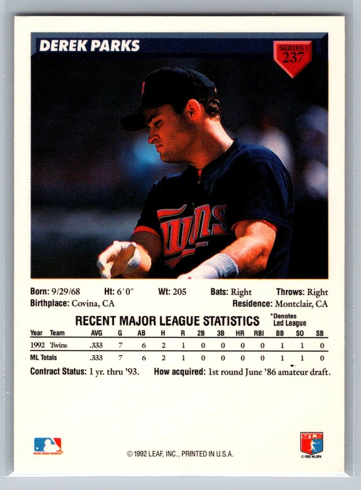 1993 Donruss Baseball #237 Derek Parks Minnesota Twins | eBay