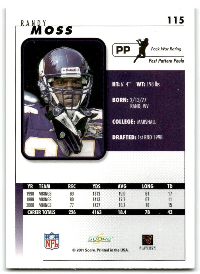 2001 Score Randy Moss #115 Minnesota Vikings | eBay