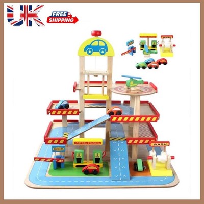3 Storey Wooden Garage Pretend Toy Kids Educational Car Role Play Gift ...